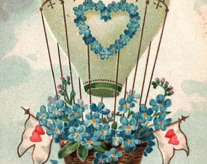 Vintage Postcard, Hot Air Balloon, Flowers, Postcard, Forget Me Nots ...