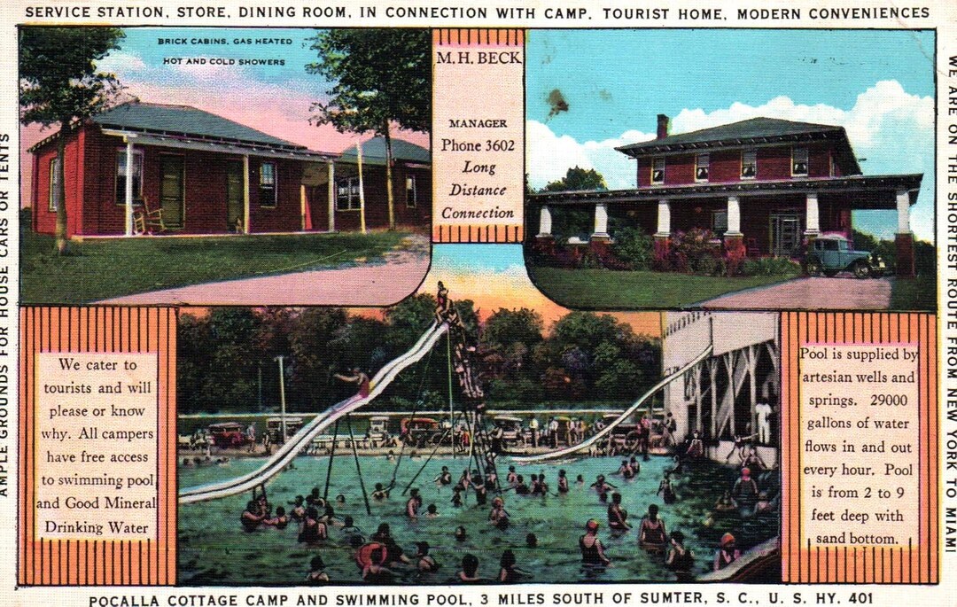 Sumter, South Carolina, Pocalla Cottage Camp, Swimming Pool, Postcard ...