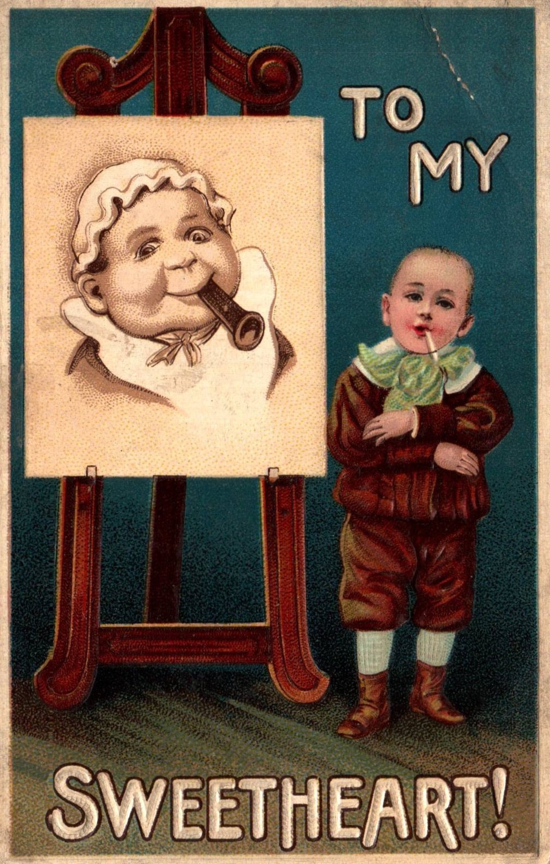 Vintage Postcard, to My Sweetheart, Boy and Easel, Postcard, Antique ...