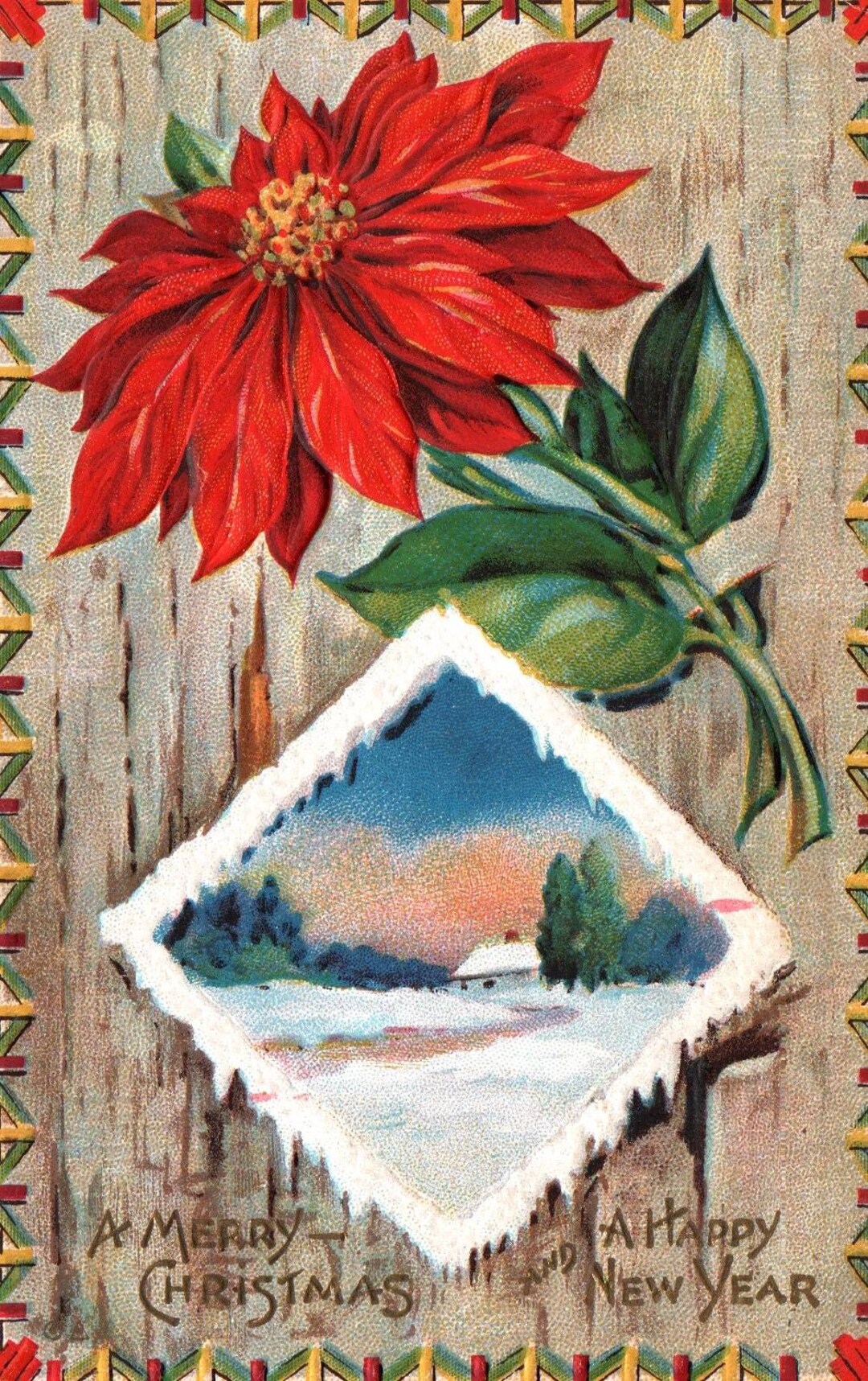 Vintage Postcard, Christmas Postcard, Poinsettia, Lake, Trees, Farm ...