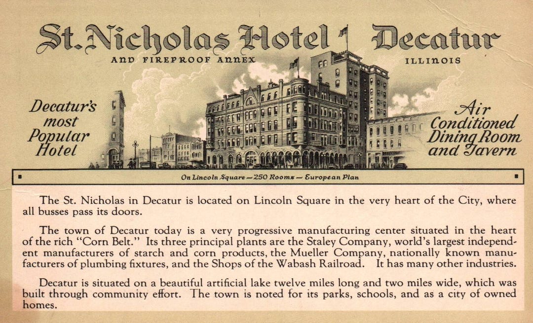 Vintage Postcard, Decatur, Illinois, St. Nicholas Hotel, Postcard ...