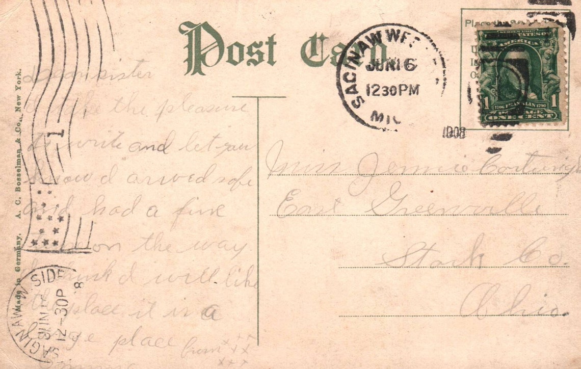Vintage Postcard, Saginaw, Michigan, Post Office, 1908, Postcard ...