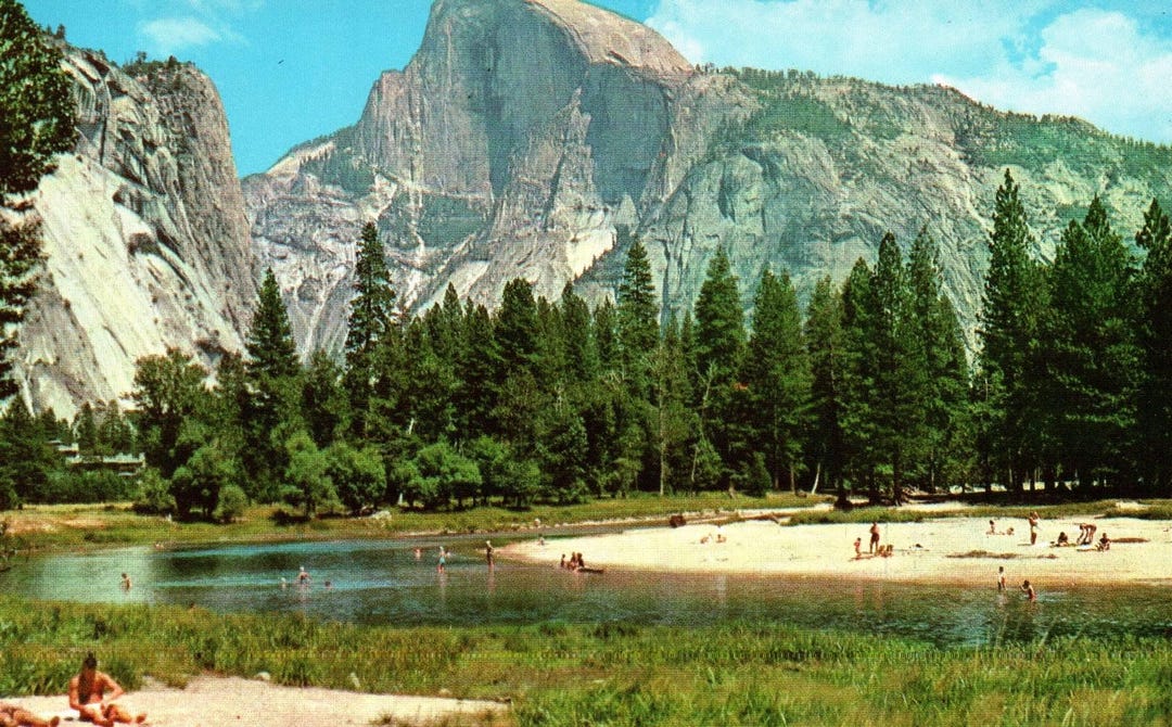 Vintage Postcard, Yosemite, Half Dome, Merced River, California ...
