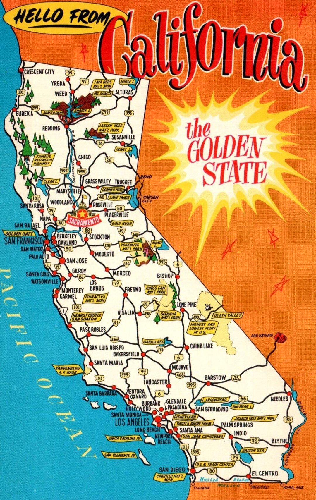 Vintage Postcard, California, State Map, Souvenir, Travel, Vacation ...