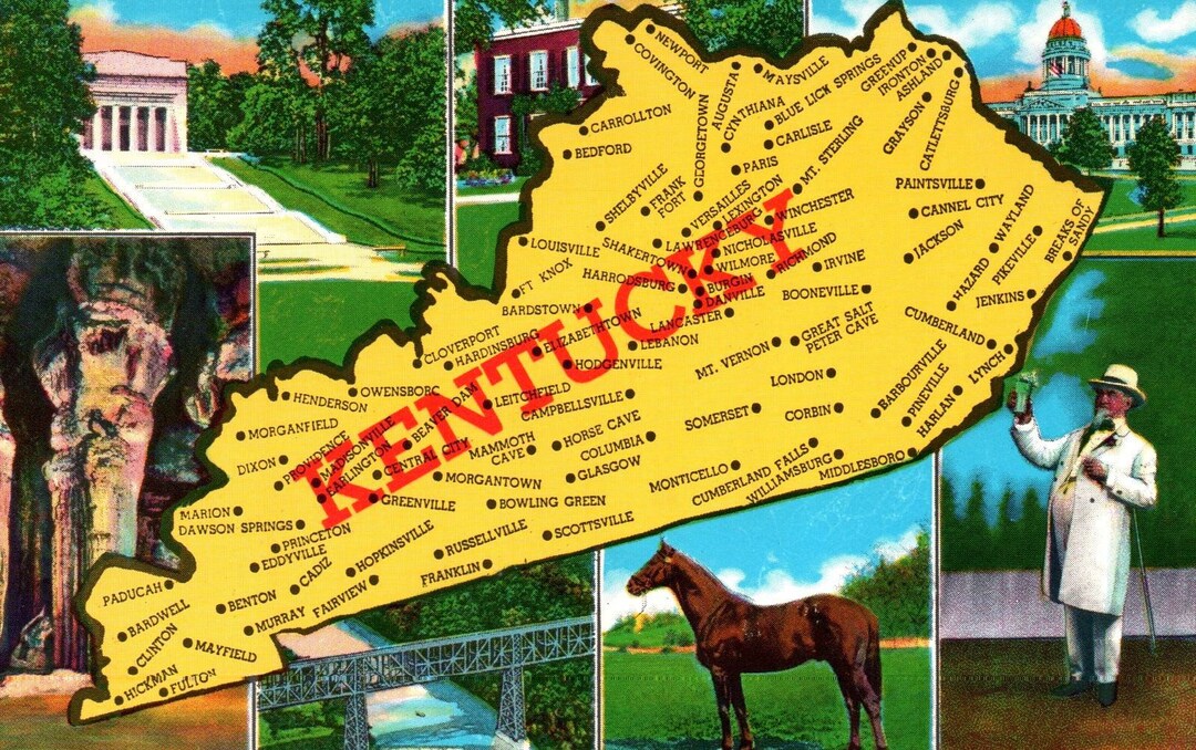 Vintage Postcard, Kentucky, Kentucky Map, Old Kentucky, Postcard ...