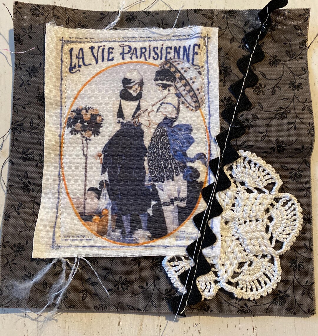 Fabric Snippet, Junk Journal, Fabric Photo, Lady, Paris, Fabric Collage ...