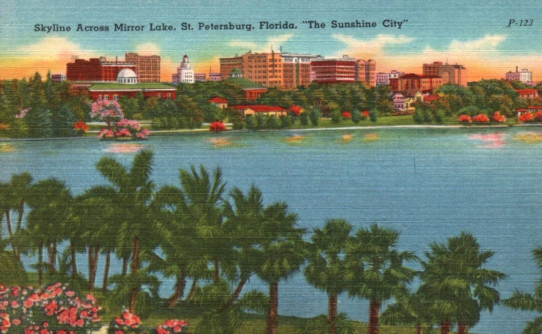 Vintage Postcard, St. Petersburg, Florida, Skyline, Mirror Lake, Linen ...