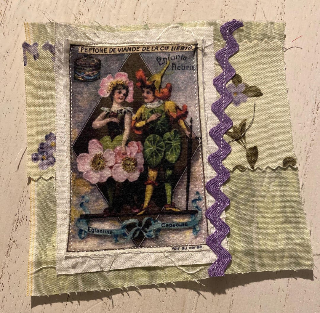 Victorian Fabric Snippet: Flower Girls Art Quilt - 5x5 Inch - Etsy
