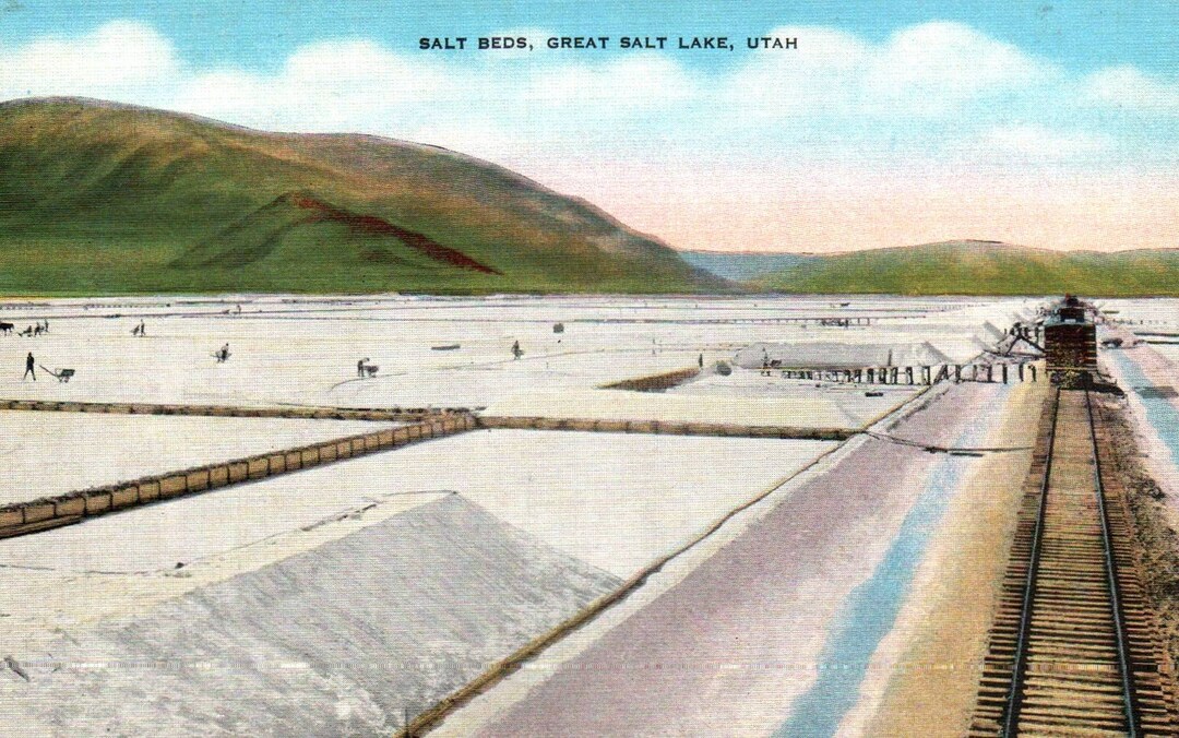 Vintage Postcard, Great Salt Lake, Utah, Salt Beds, Postcard, Linen ...