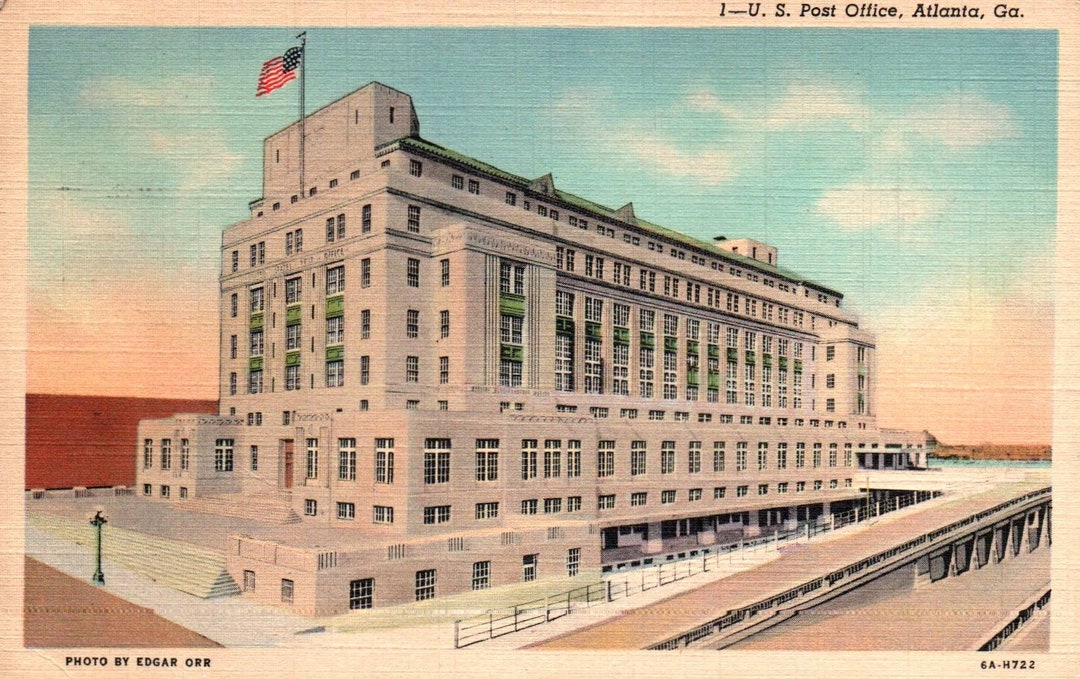 Atlanta, Georgia, Post Office, Postcard, Linen Postcard, Vintage ...