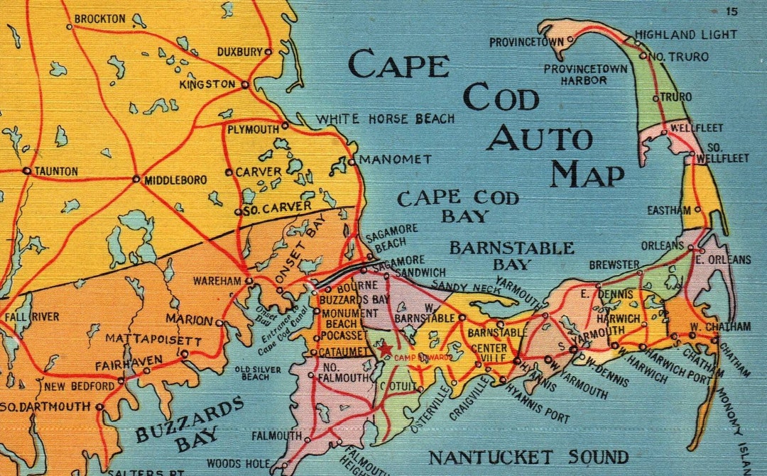 Cape Cod, Auto Map, Massachusetts, Nantucket, Postcard, Vintage Postcard, Old Postcard, New ...