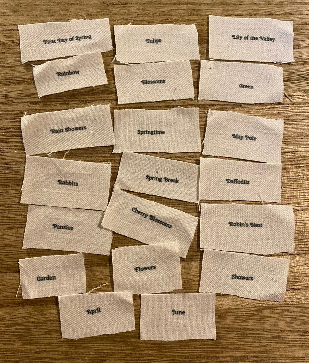 Words on Fabric, Spring Words, 20 Words Printed on Poplin Fabric ...