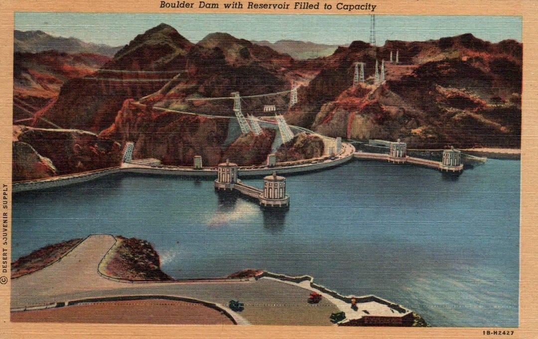 Vintage Postcard, Boulder Dam, Reservoir, Postcard, Linen Postcard ...
