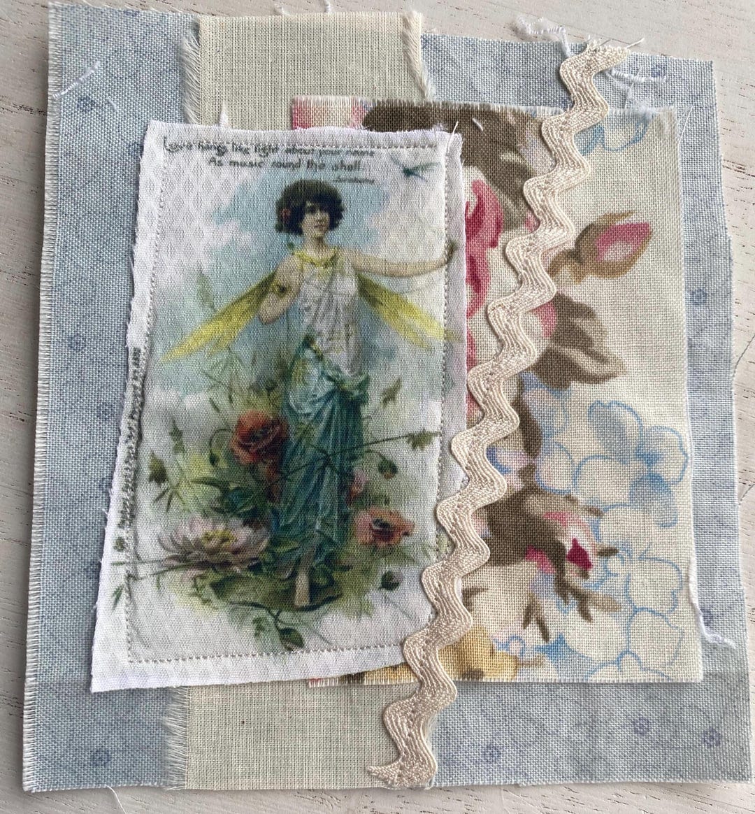 Fabric Snippet, Flowers, Fairy, Journal, Slow Stitch, Art Quilt ...