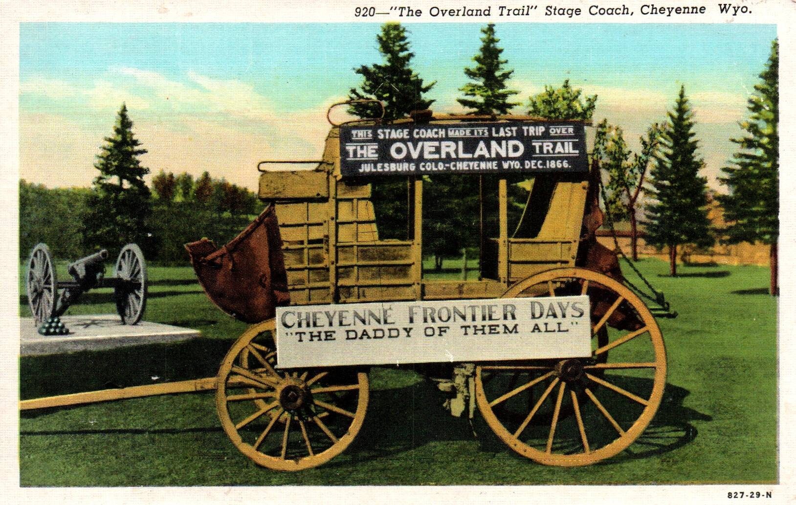 Linen Postcard, Cheyenne, Wyoming, Overland Trail, Stage Coach ...