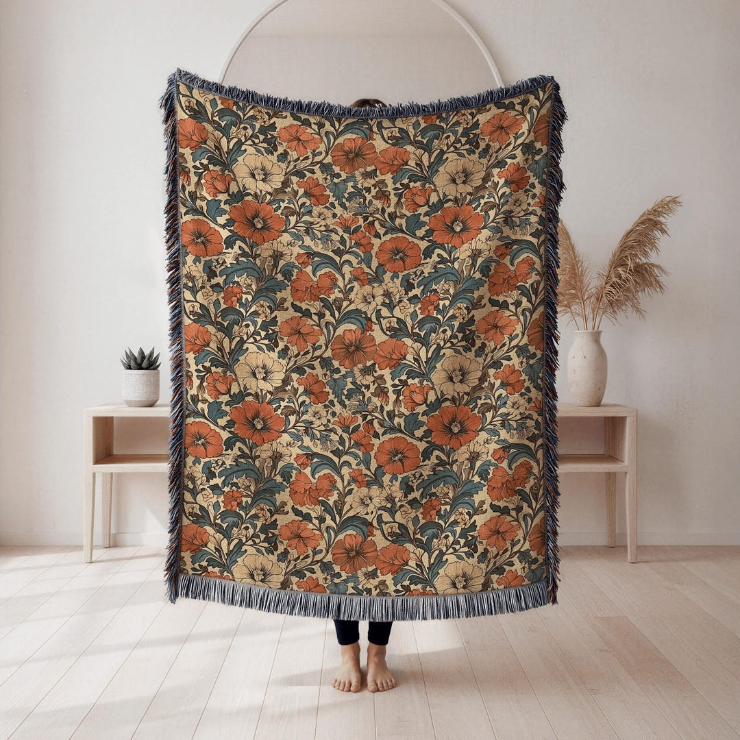 Botanical Cottagecore Blanket William Morris Inspired Summer Bedspread ...