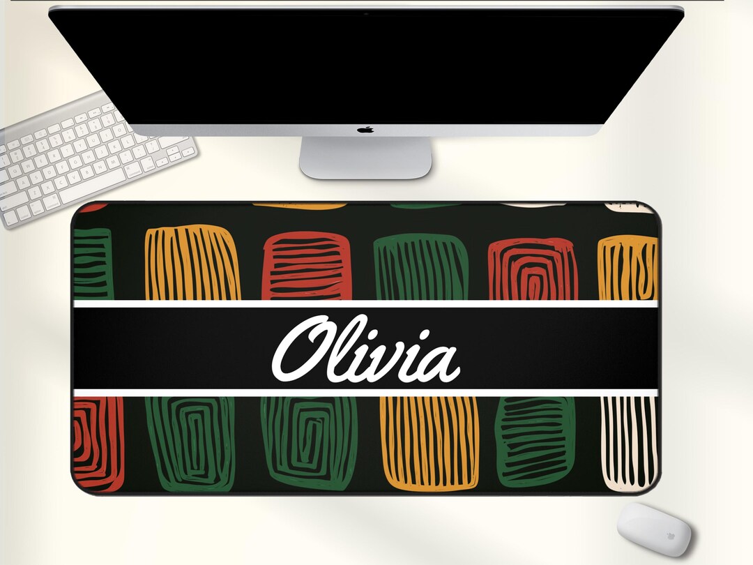Custom Retro Desk Mat, Personalized Tribal Geometric Square Pattern ...