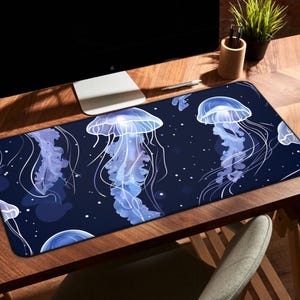 Jellyfish Desk Mat, Glowing Ocean Mouse Pad, Deep Sea Sea Life Desk ...