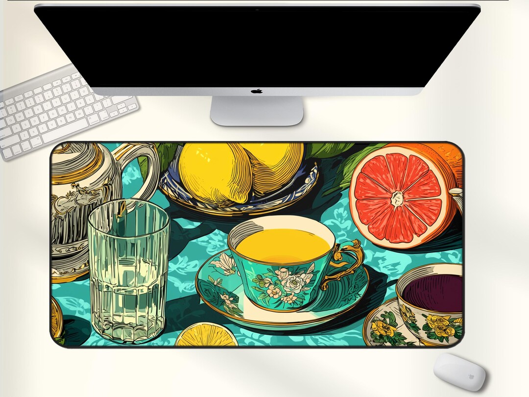 Citrus Tea Party Desk Mat, Grapefruit & Lemon Botanical Mouse Pad ...