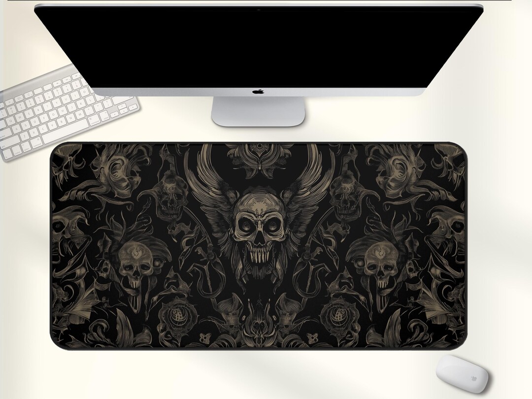 Winged Skull Mouse Pad, Gothic Baroque Desk Mat, Horror Skull Pattern ...
