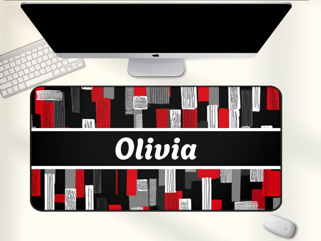 Bauhaus Desk Mat Personalized Name, Mid Century Modern Desk Pad, Red ...