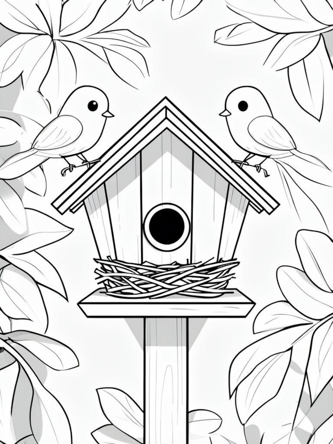 Bird House Coloring Page - Etsy