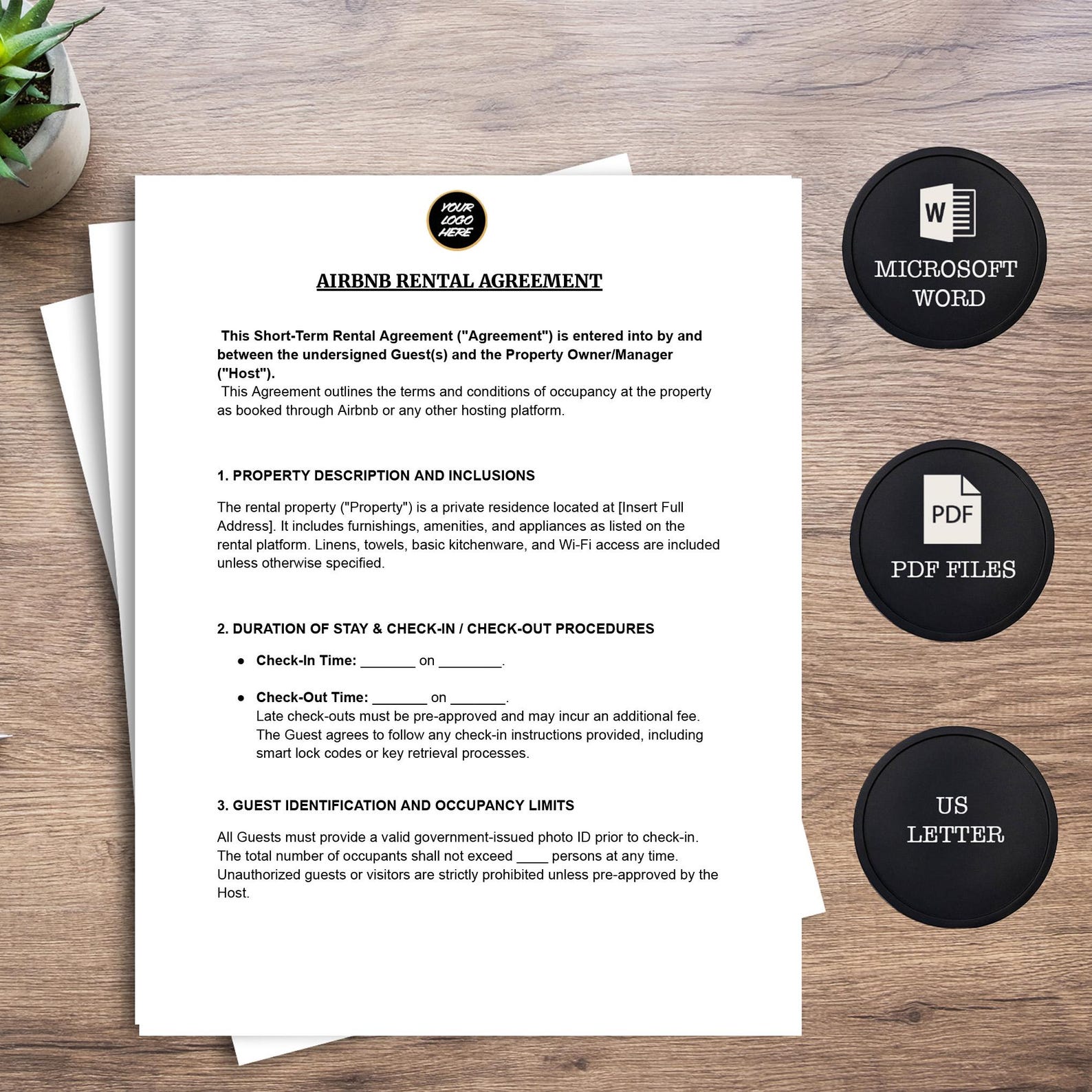 Airbnb Rental Agreement Template | Editable Airbnb Contract PDF, Word ...