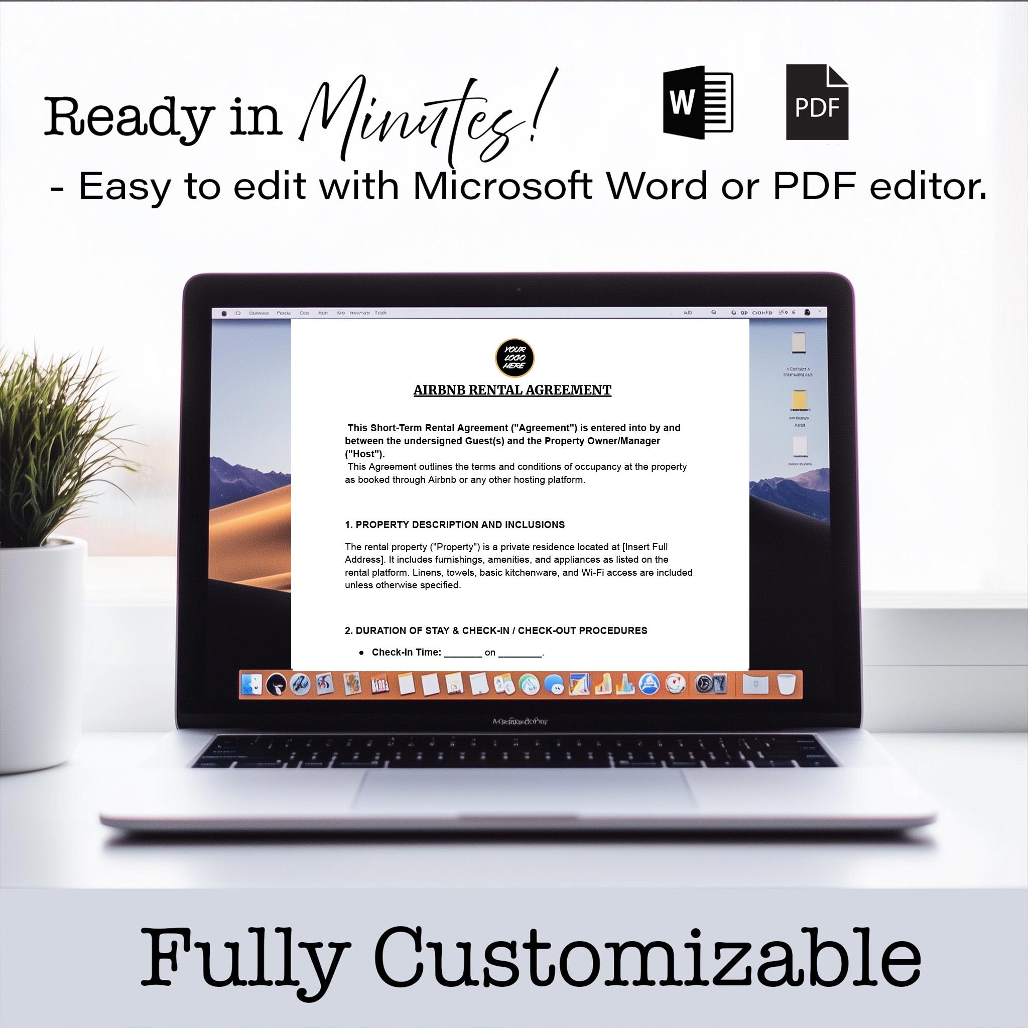 Airbnb Rental Agreement Template | Editable Airbnb Contract PDF, Word ...