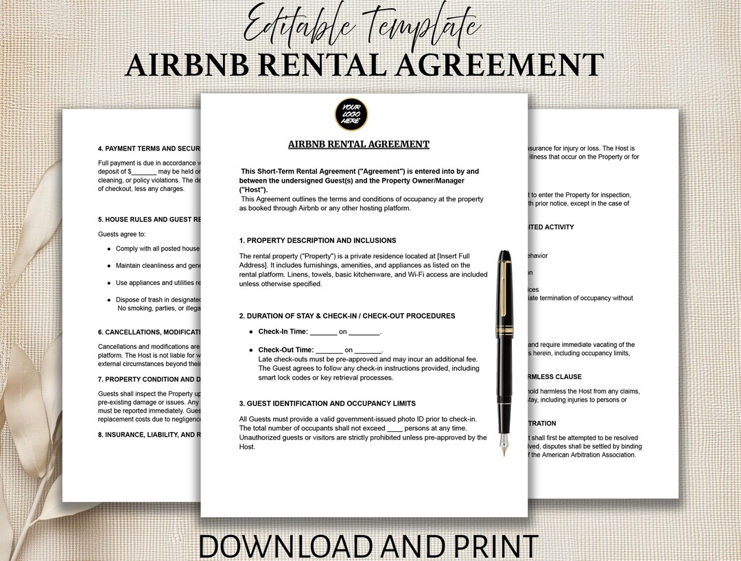 Airbnb Rental Agreement Template | Editable Airbnb Contract PDF, Word ...
