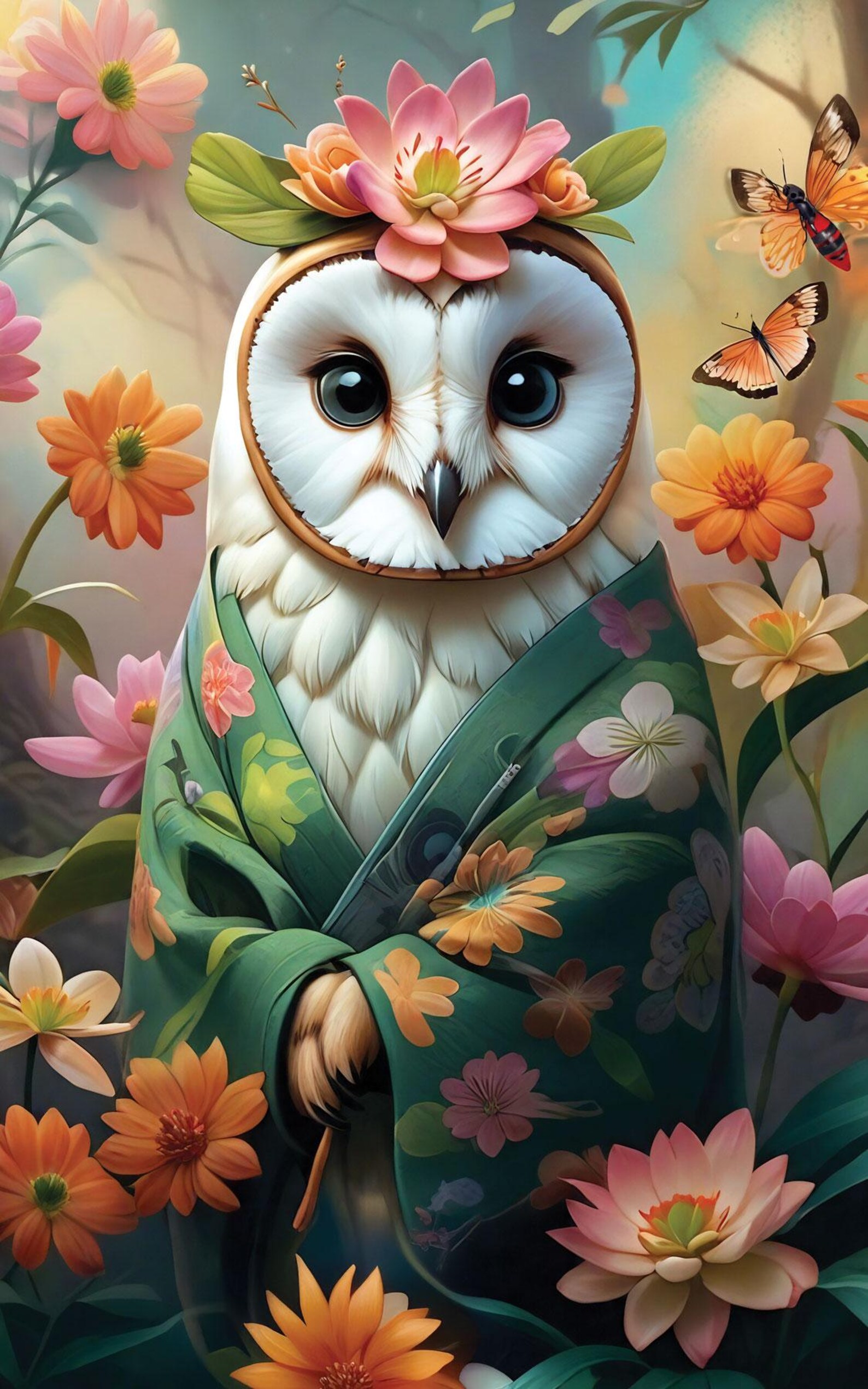 Whimsical Owl Wall Art | Fantasy Forest Animal Print | Owl in Kimono ...