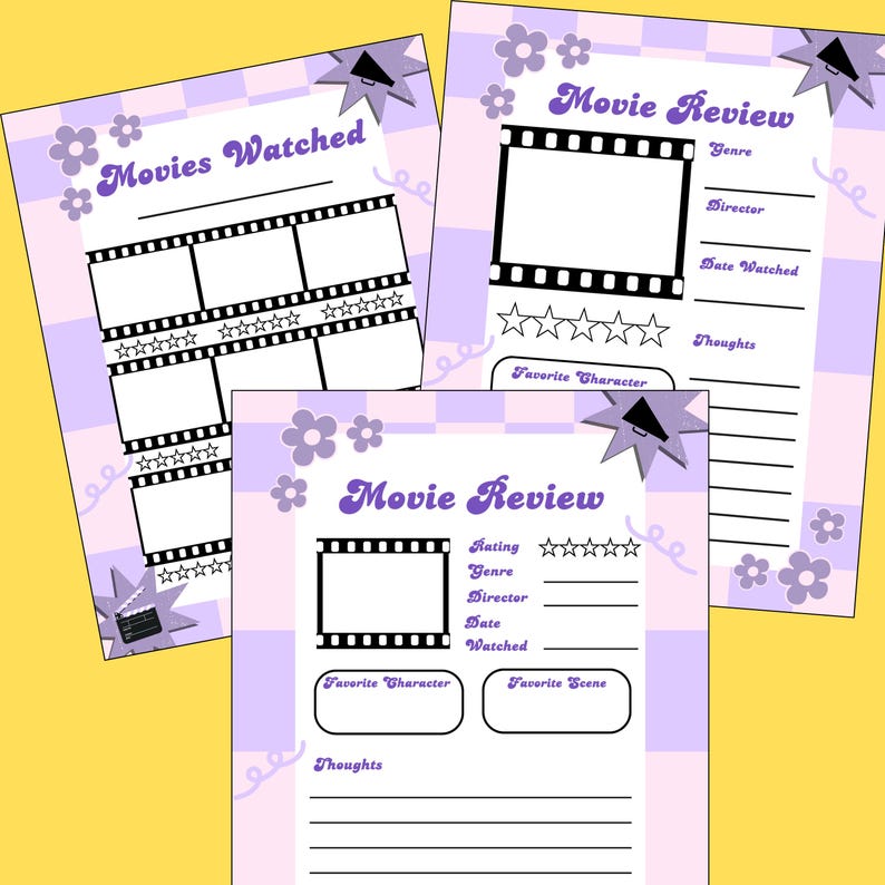 Movie Tracker Printable Purple, 5 Star Rating, Movie Review Template ...