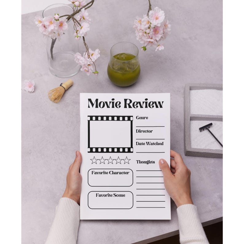 Movie Tracker Printable Black, 5 Star Rating, Movie Review Template ...