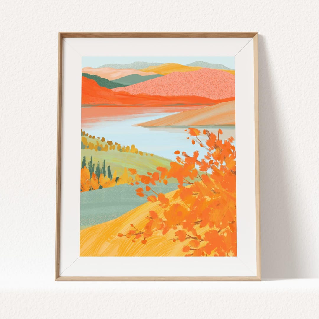 Vibrant Autumn Landscape Print, Colorful Fall Trees & Mountain Poster ...