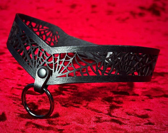 Spiderweb Leather Collar, Choker, Day Collar, O Ring, Spider Web - Etsy