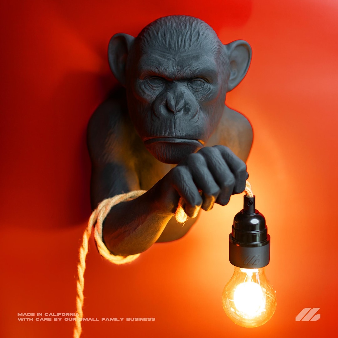 Monkey Wall Light — 3D Printed Animal Lamp: Jungle Decor Sconce for ...