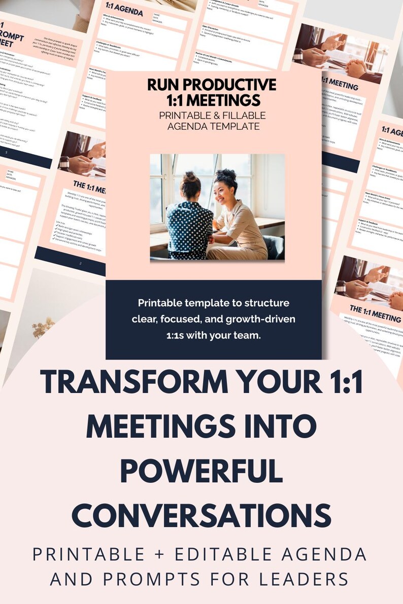 1:1 Meeting Agenda for Managers | Printable + Fillable PDF | Leadership ...