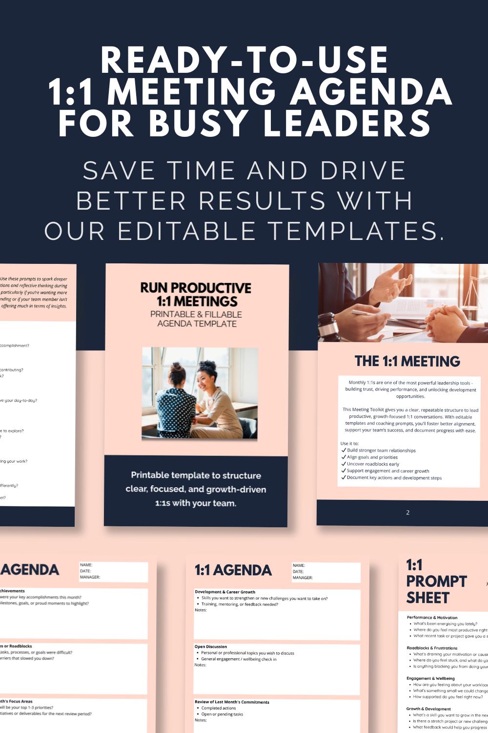 1:1 Meeting Agenda for Managers | Printable + Fillable PDF | Leadership ...
