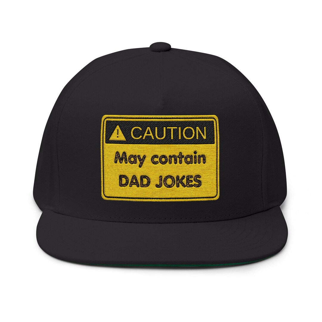 Embroidered Funny Cap, Caution Dad Jokes Flat Bill Cap, Gift for Dads ...