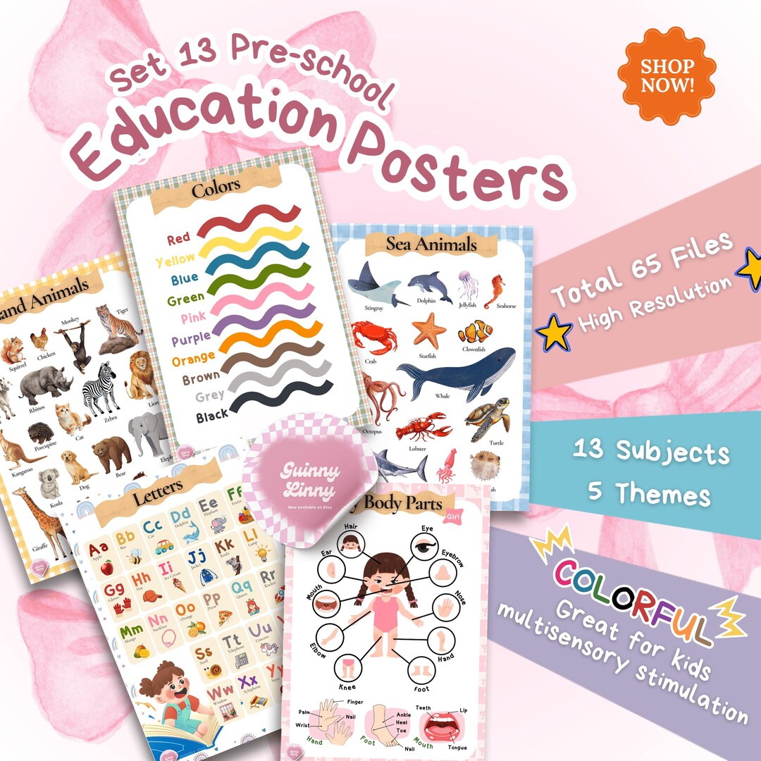 Set 13 Pre-school Education Posters in 5 Different Themes - Etsy