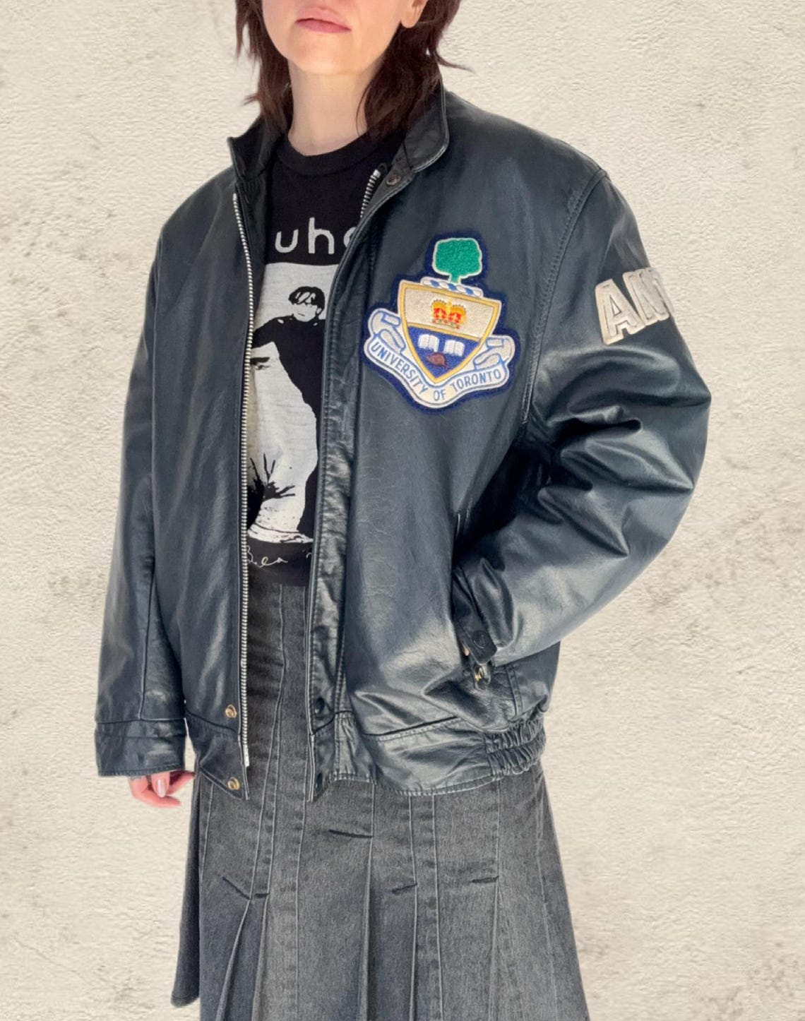 Vintage 1980s University of Toronto Leather Letterman Collegiate Bomber ...