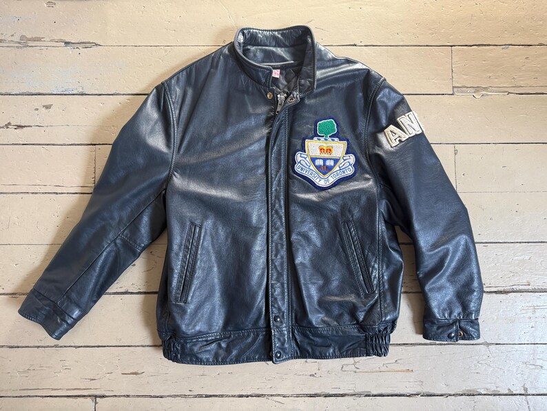 Vintage 1980s University of Toronto Leather Letterman Collegiate Bomber ...