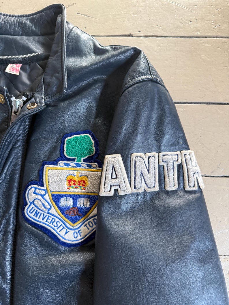 Vintage 1980s University of Toronto Leather Letterman Collegiate Bomber ...