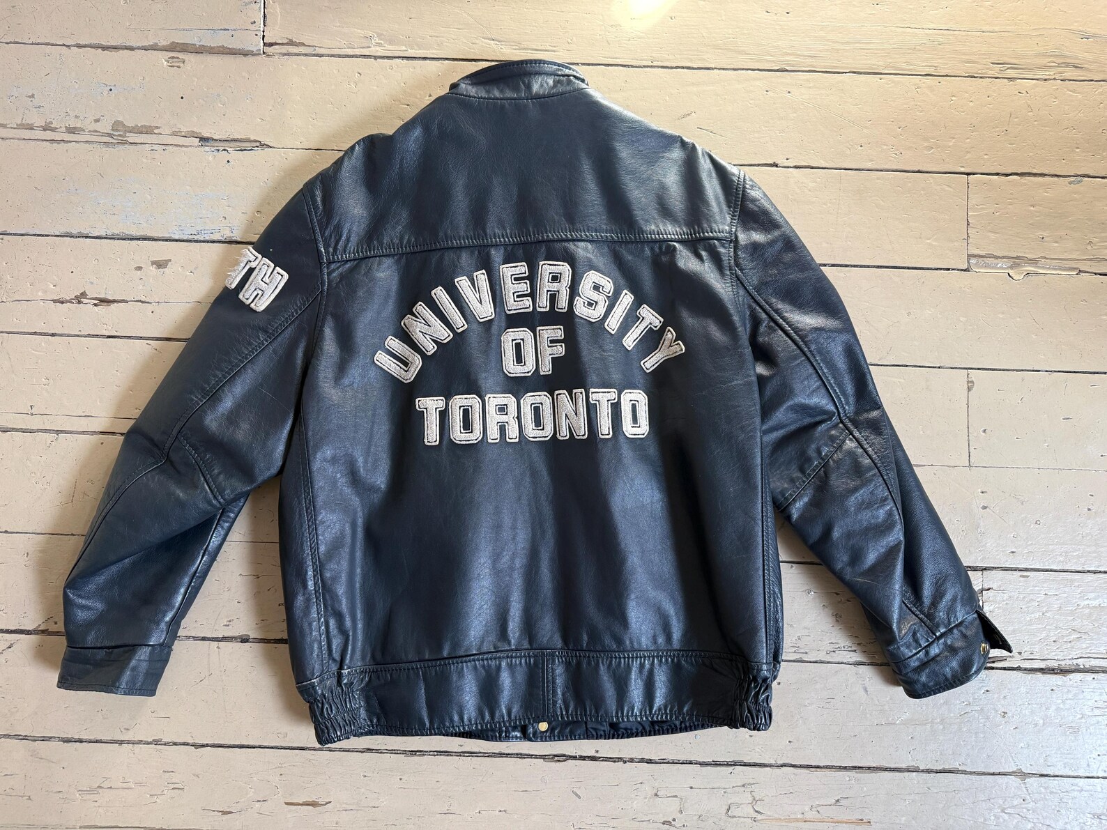 Vintage 1980s University of Toronto Leather Letterman Collegiate Bomber ...