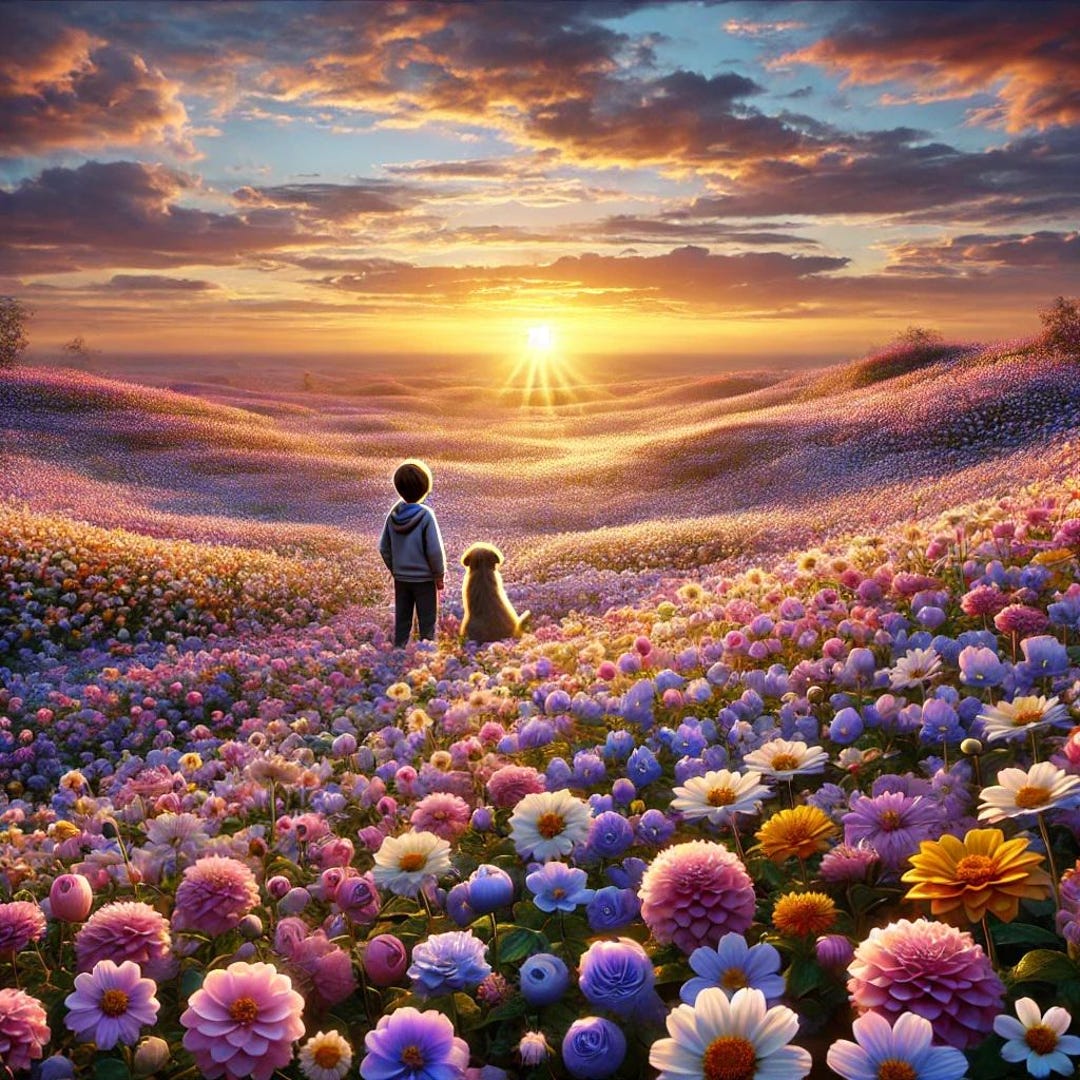 Jigsaw Puzzle, Colorful Flower Field, Boy and Dog, Morning Sun, Mind ...