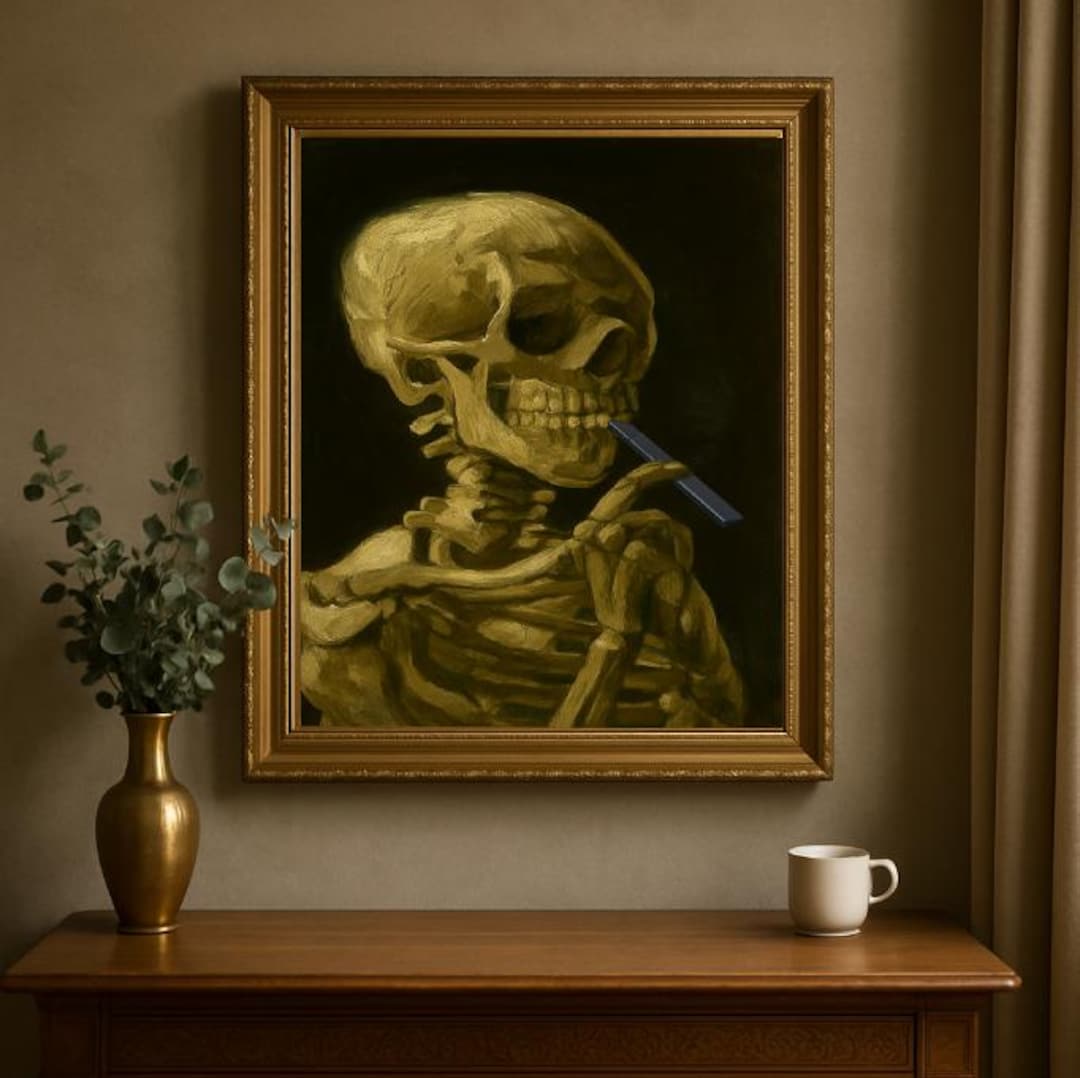 Skeleton Vape Poster | Funny Modern Art Print | Van Gogh Skull Parody ...