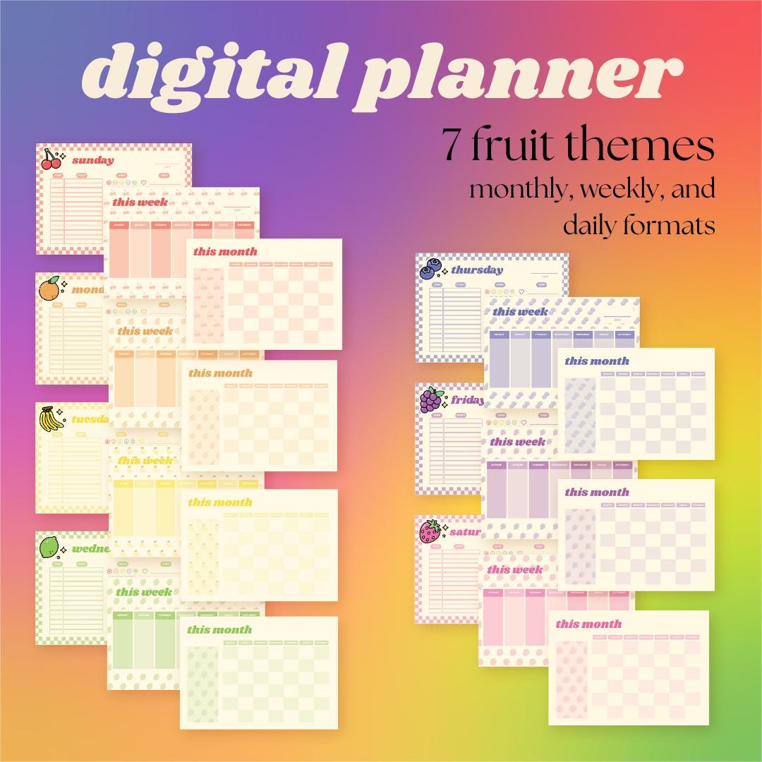 Cute Fruit Daily / Weekly / Monthly Planner With Fruit Stickers for ...
