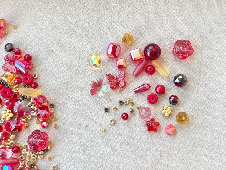 Valentine Crimson Glass Bead Mix – Red & Gold Tone Beads | 20g or 50g ...