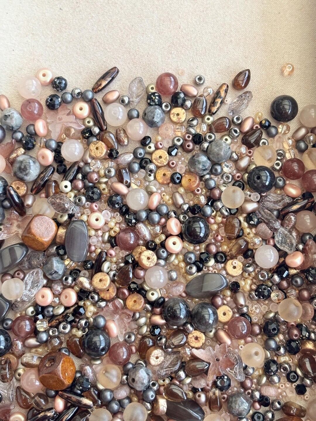 Mocha Rose Glass Bead Mix – Brown, Blush & Smoky Neutral Beads | 20g or ...
