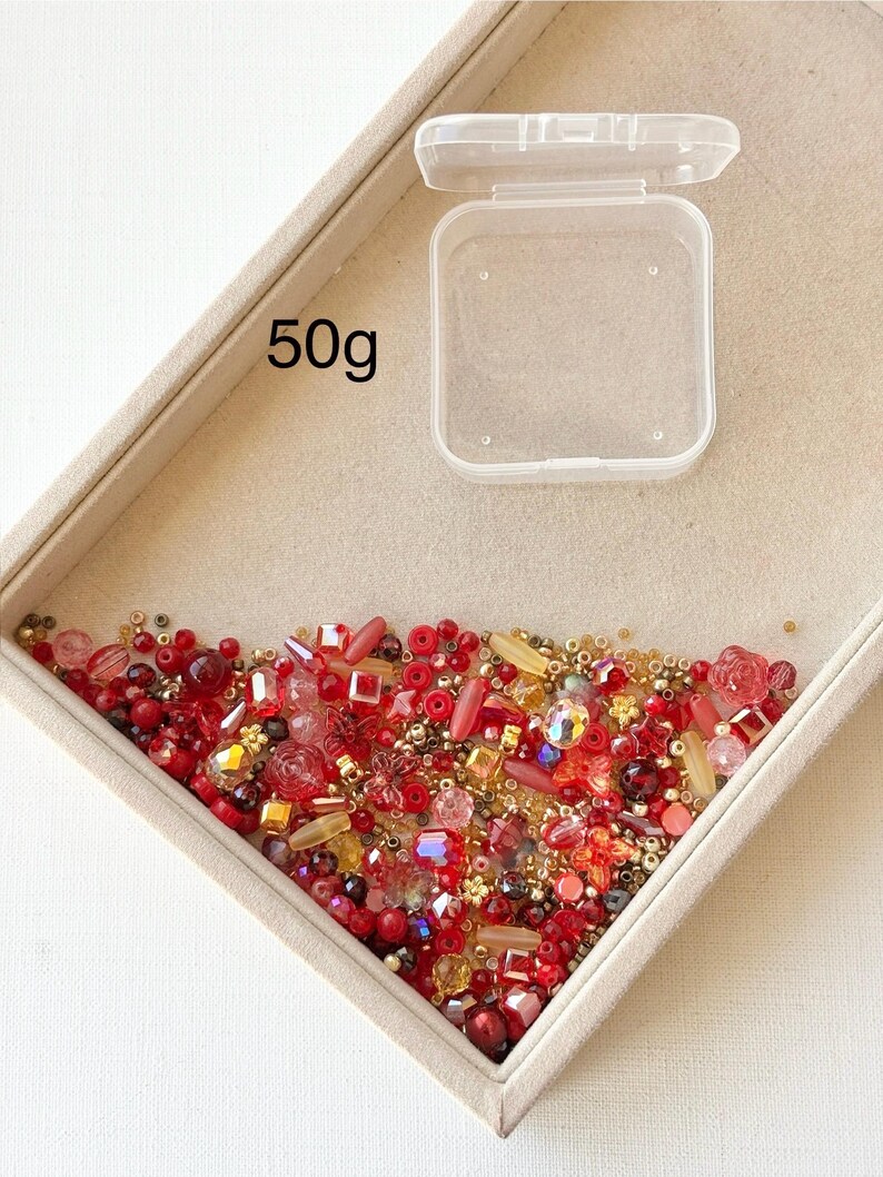 Valentine Crimson Glass Bead Mix – Red & Gold Tone Beads | 20g or 50g ...