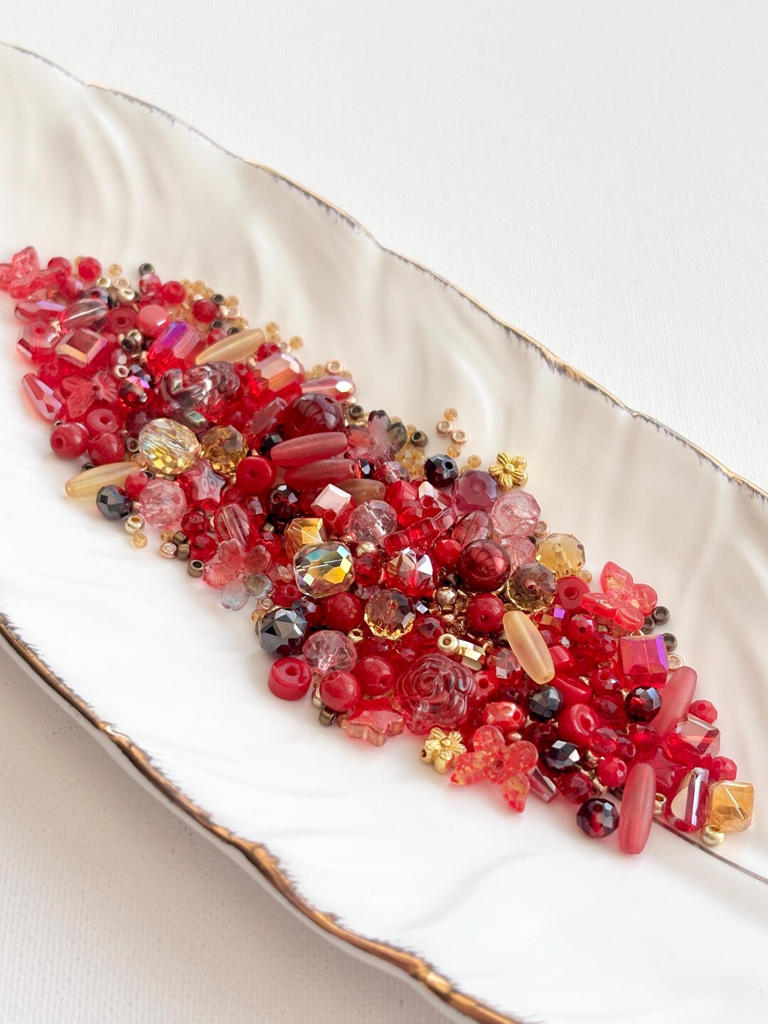 Valentine Crimson Glass Bead Mix – Red & Gold Tone Beads | 20g or 50g ...